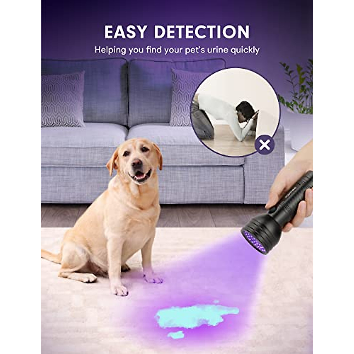 YOUTHINK Black Light, 51 LED UV Flashlights for Home &Hotel Inspection, Portable Black Light for Pet Urine Detection,Dry Stains,Bed Bug, Matching with Pet Odor Eliminator