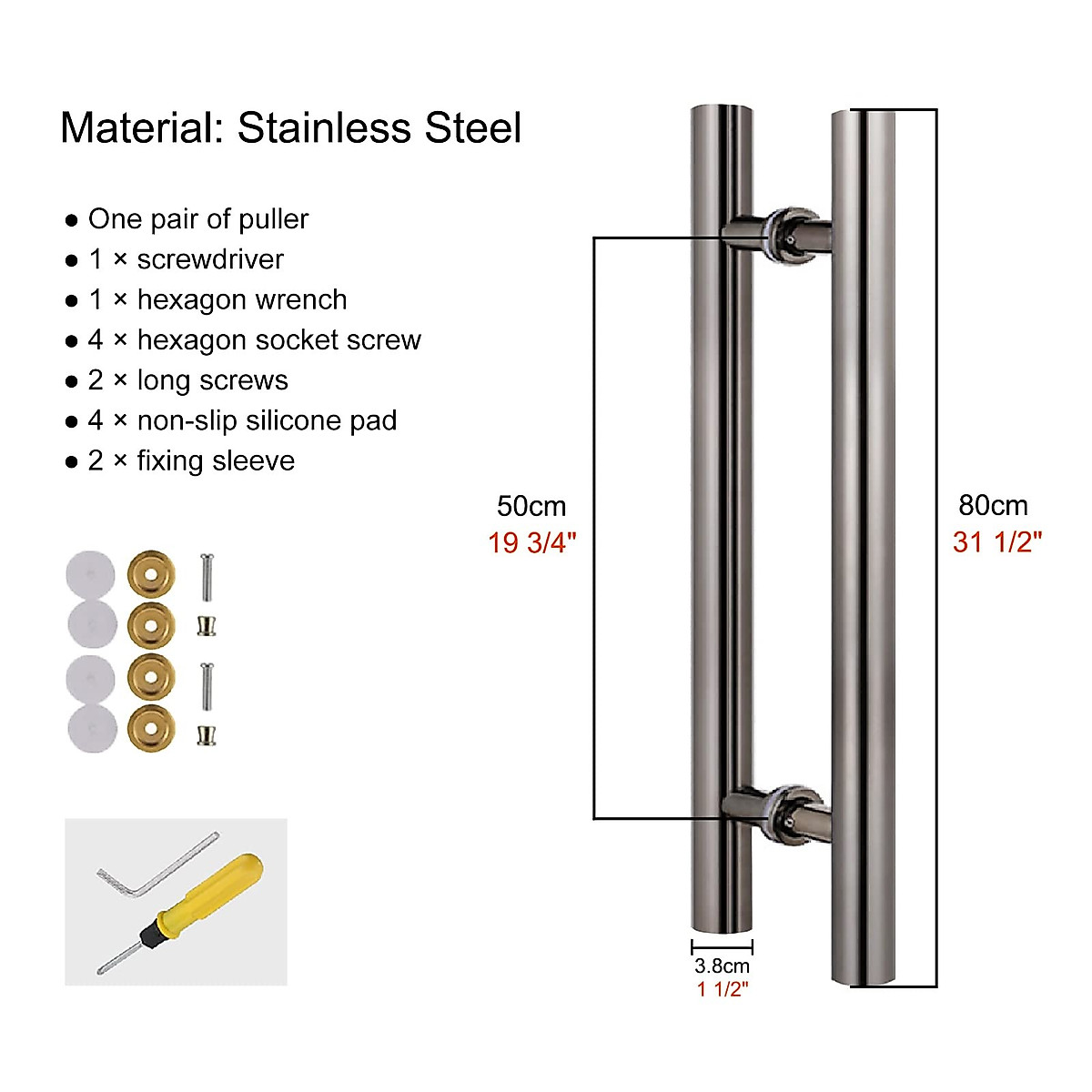 SUCHETA Modern Barn Door Handles Heavy Duty Commercial Grade Push Pull Handles Double Sided,Stainless Steel Door Grab for Interior and Exterior Door
