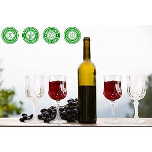 PARTY BARGAINS 4 Crystal-Like Wine Glasses (8oz) - Clear Shatterproof Elegant Hard Plastic Wine Glass with Stem, for Pool Parties, Outdoors, Receptions, Weddings