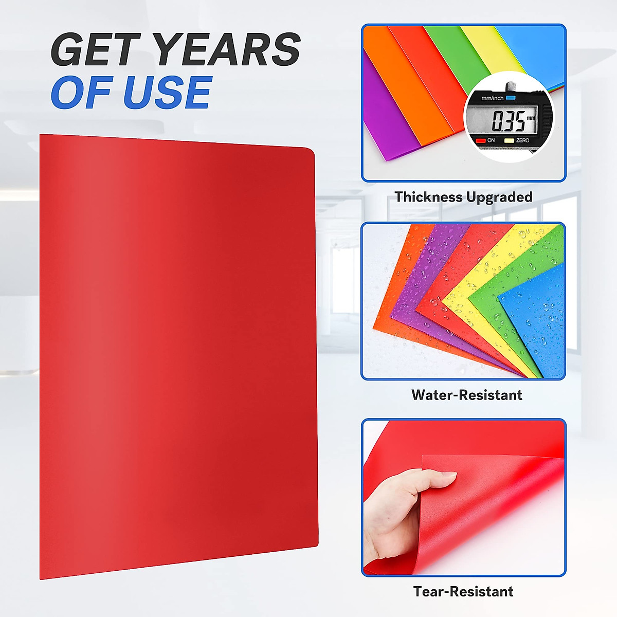 Sooez 6Pack Folders with Pockets, Pocket Folders with Extra Labels, Plastic Folders with Pockets, 2 Pocket Folders Bulk, Heavy Duty File Folders, School Folders Business Folder Office Filing Supplies