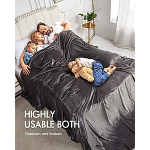 Kaisa Big Blanket 120” x 120" Oversized Huge Blanket 10' x 10' Large Blanket Throw Soft Smooth Cozy Plush Fluffy Flannel Blanket, Outdoor Blanket and Giant Picnic Blanket, Gray