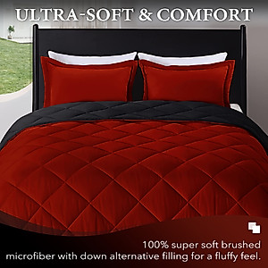 downluxe Lightweight Solid Comforter Set (King) with 2 Pillow Shams - 3-Piece Set - Red and Black - Down Alternative Reversible Comforter