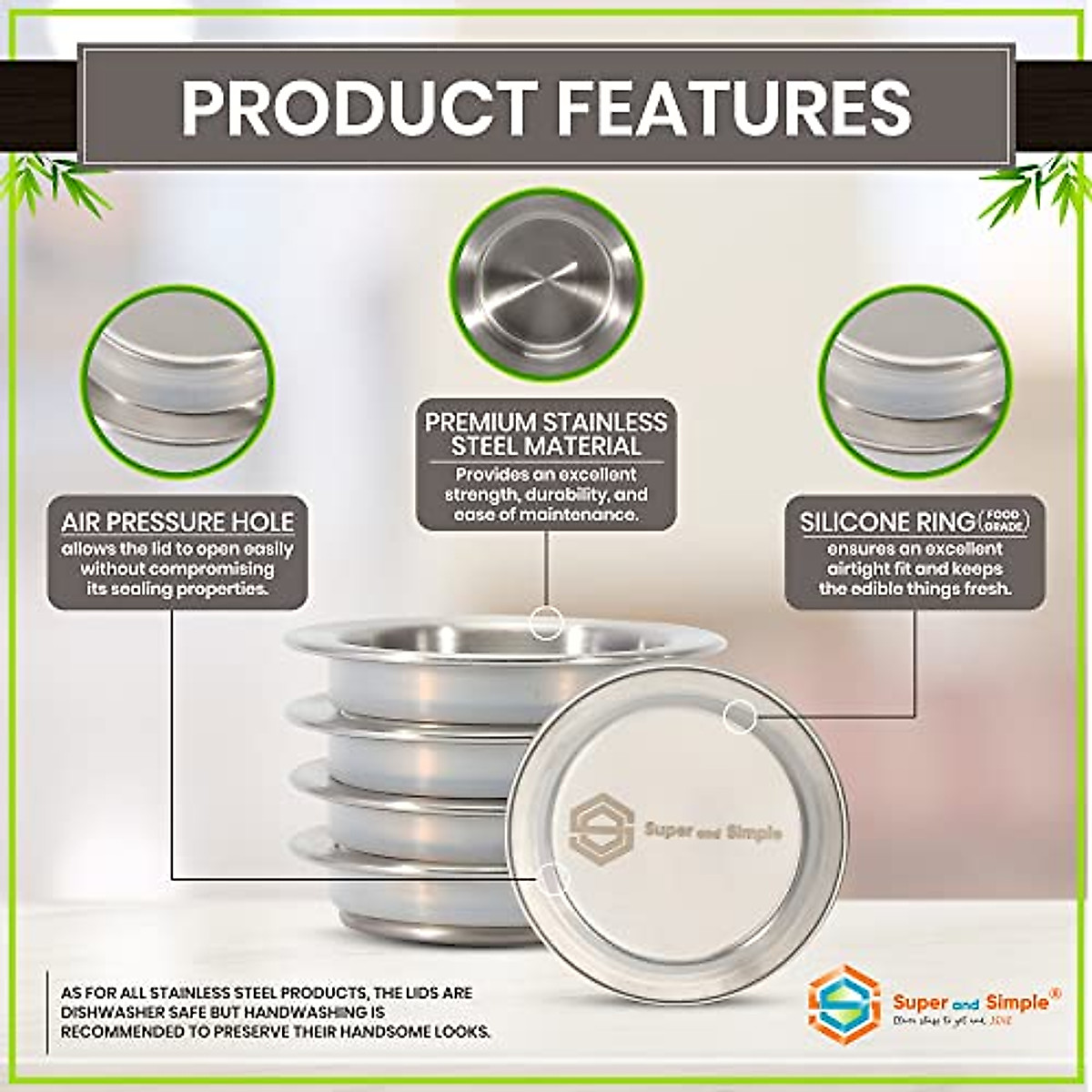4 Oui Yogurt Jar Lids | Stainless Steel Metal Yoplait Oui Lids Only | Food Safe, Durable, Airtight, Reusable | Water and Liquids Contact Safe | For Regular or Petite Dessert Oui Jars| 4-Piece Set