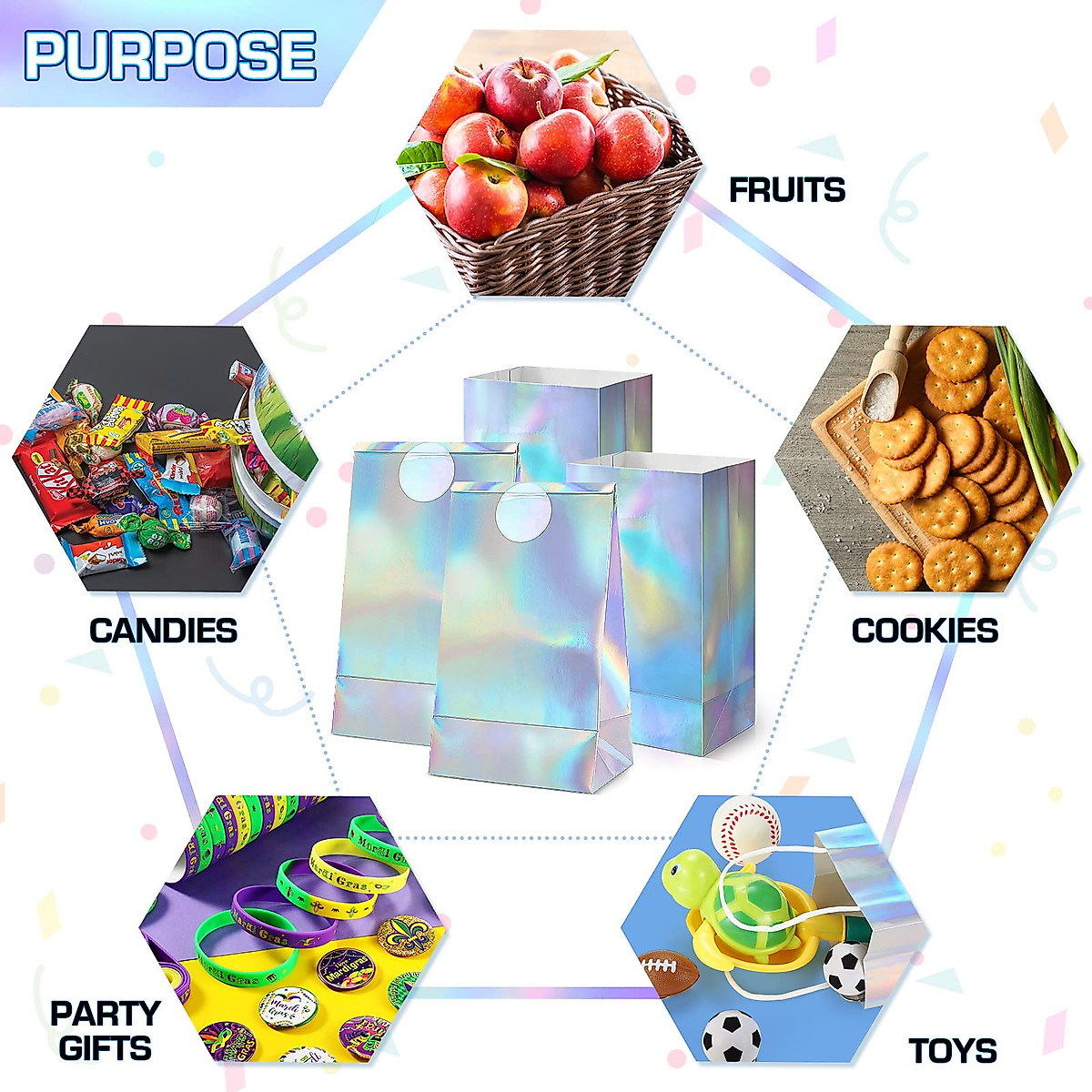 30 Pcs Iridescent Paper Gift Bag with Stickers Reusable Party Supplies Glitter Foil Holographic Paper Bag Candy Goodie Bag Gift Bags for Baby Shower Wedding Birthday Party Favors, 8.3 x 5 x 3 Inch