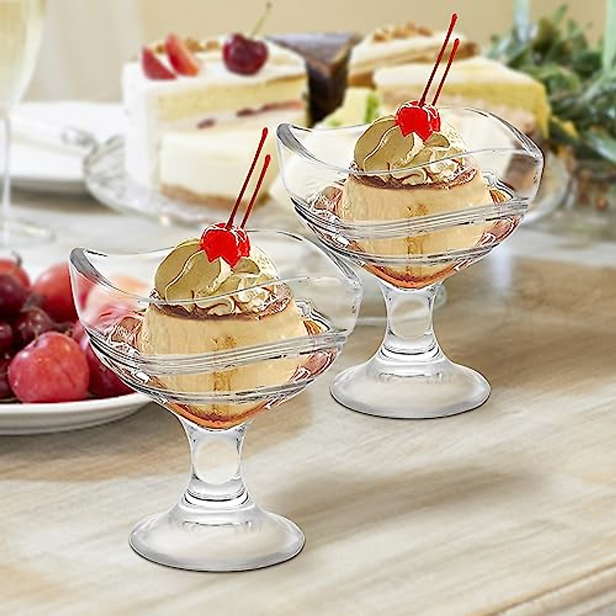 BSTKEY 6PCS Set 8.5 oz Glass Dessert Bowls/Cups, Cute Footed Dessert Bowls for Ice Cream Trifle Fruit Pudding Snack Salad Milkshakes Sundae Cocktail Drinks Party