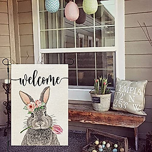 CROWNED BEAUTY Easter Grey Bunny Garden Flag 12x18 Inch Double Sided for Outside Burlap Small Welcome Yard Holiday Flag CF702-12