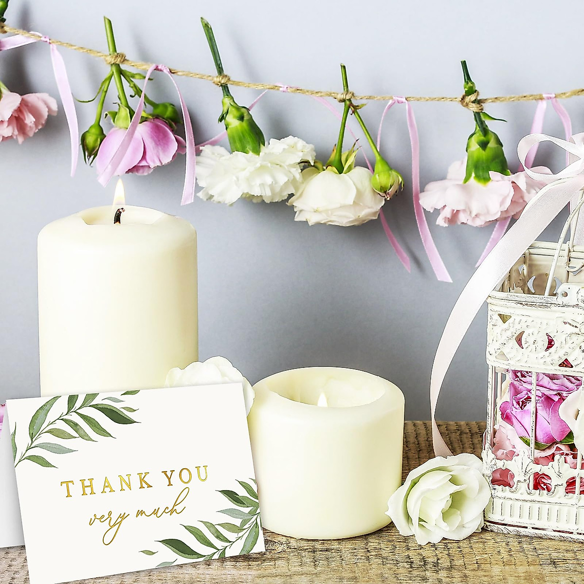 Whaline 24 Sets Greenery Thank You Cards Gold Foil Thank You Greeting Cards Watercolor Green Leaf Blank Note Cards with Envelopes Stickers for Bridal Baby Shower Wedding Birthday Party, 4 x 6 Inch