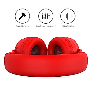 Puro Sound Labs PuroBasic Volume Limiting Wired Headphones for Kids, Foldable & Adjustable Headband w/Microphone, Compatible with Smartphones, Tablets and PC’s –Red