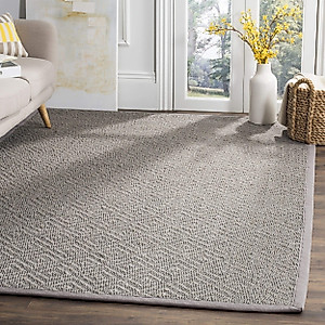 SAFAVIEH Natural Fiber Collection Area Rug - 8' x 10', Light Grey & Grey, Rustic Farmhouse Border Sisal Design, Easy Care, Ideal for High Traffic Areas in Living Room, Bedroom (NF154B)