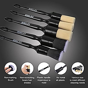 BMLEI 5pcs Car Detailing Brushes Set, Boars Hair Auto Car Detail Brush Kit No Scratch, Ultra Soft Car Duster Brushes Perfect for Interior, Exterior Cleaning, Wheels,Tires,Leather Seats…