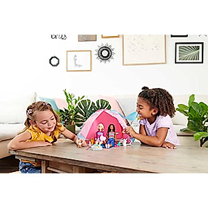 Barbie It Takes Two Dolls & 20 Accessories, Let's Go Camping Tent Playset with Brooklyn & Malibu Dolls & 2 Moving Animals