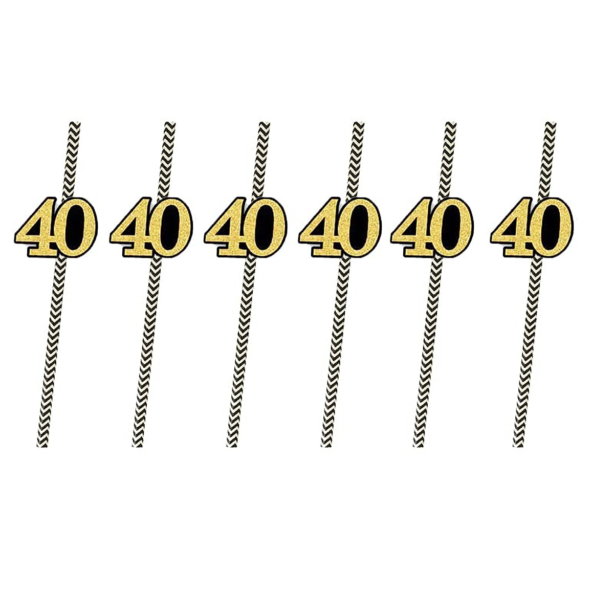Happy 40th Birthday Straw Decor Gold Glitter Drinking Straw Cheers to 40 Years Thirty Birthday Party Decoration (24 PCS）