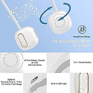 Apatner Portable Neck Fan, Wearable Personal Fans, Bladeless Neck Cooler Hands Free Mini USB Fan 3 Speeds Rechargeable Cooling Fan with LED Lights for Travel Desk Women(White)