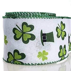 St Patrick's Day Wired Ribbon, 2 1/2 Inch by 10 Yards Emerald Green Shamrocks Lucky Ribbon for Gift Wrapping, Wreath and Party Decoration