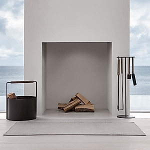 blomus Ashi Wood Basket, Firewood Basket with Handle in Black, 37 L x 35 W x 45 H cm, Carmine Basket Made of Powder-Coated Steel and Oak