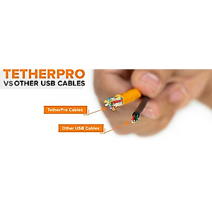 Tether Tools TetherPro USB 2.0 to Mini-B 8-Pin Cable | for Fast Transfer Between Camera and Computer | High Visibility Orange | 15 Feet (4.6 m)