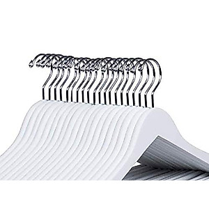 NAHANCO 8017WCH20 17" Wooden Suit Hanger, Low Gloss White Finish and Bright Chrome Hardware (Pack of 20)