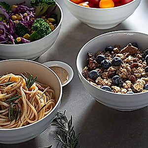 DOWAN Porcelain Soup Bowls, 26 Ounces Cereal Bowl with Non Slip Ripples, Ceramic White Bowls for Oatmeal, Bowls Set 4 for Kitchen, Dishwasher & Microwave Safe