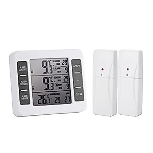 Locisne Freezer Alarm with Audible Alarm and 2 Wireless Sensors, Indoor Outdoor Refrigerator Thermometer for Home Kitchen