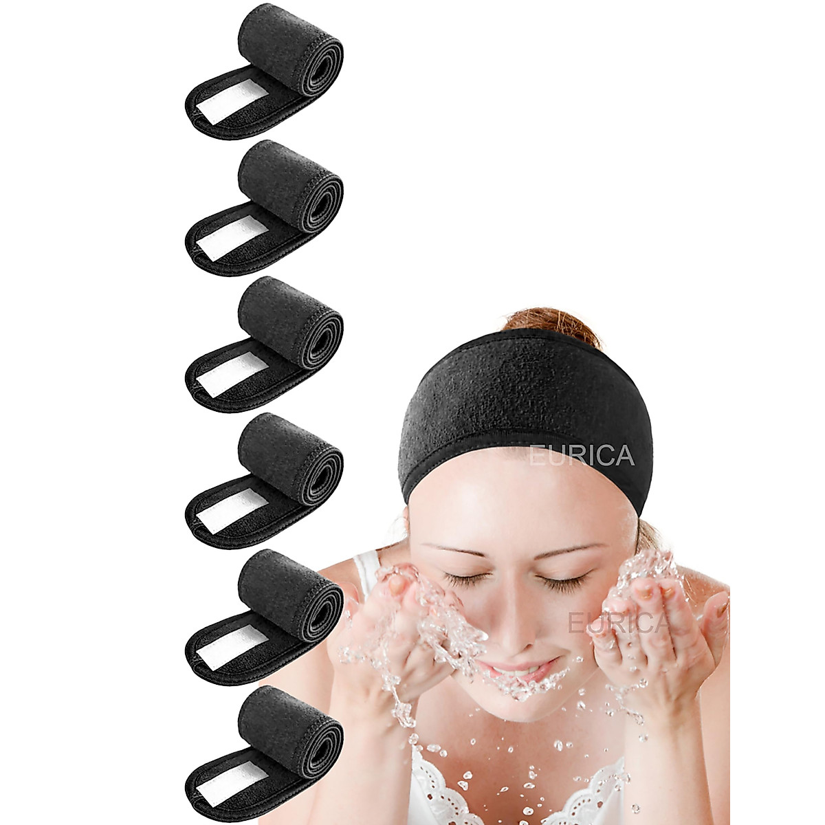 EUICAE Hair Wrap Headband, 6 Pack Non-slip Stretchable Washable Makeup Headband for Face Wash Facial Treatment Sport Fits All, White (Black)
