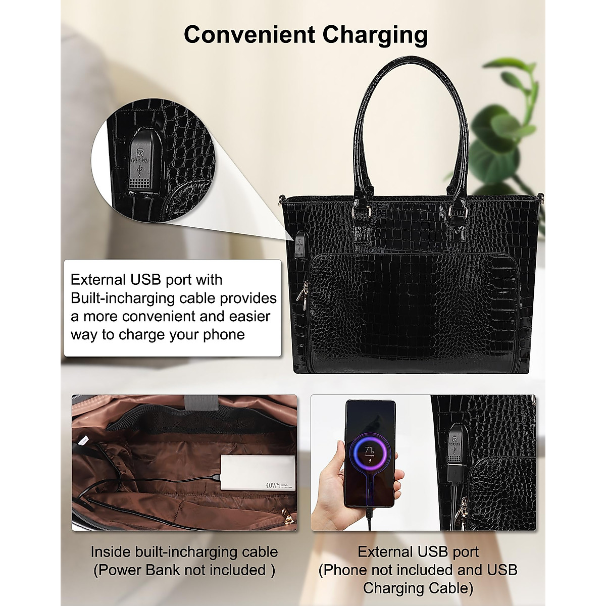 Laptop Tote Bag for Women 17.3 Inch Waterproof Leather Large Laptop Bag Business Office Work Briefcase Stylish Computer Bags Handbag Satchel Shoulder Bag with USB Charging Port