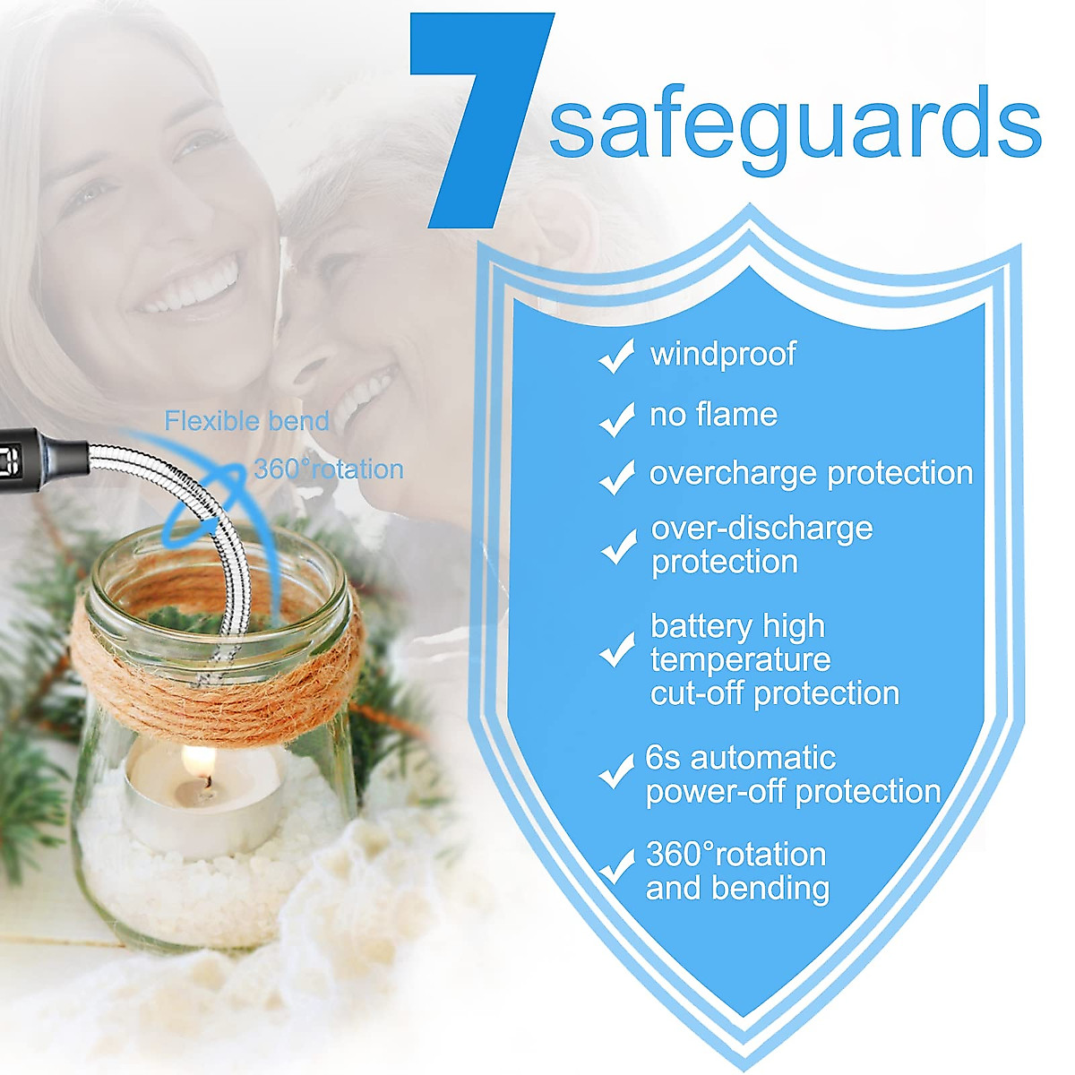 Candle Lighter Upgraded USB Rechargeable Electric Lighter Extra Long Lasting Battery Life, LED Display, Flexible Neck Windproof Flameless Plasma Long lighter for Candles BBQ Kitchen Camping