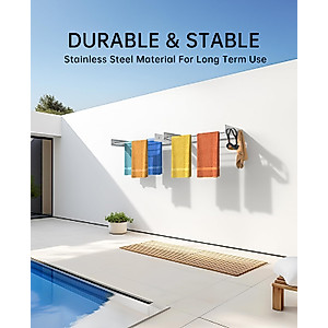 Upgrade Laundry Drying Rack Collapsible, Wall Mounted Drying Rack, Clothes Drying Rack, Retractable Drying Rack, 31.5" Wide, 13.2 Linear Ft, 5 Aluminum Rods (31.5'' Wide with 6 Hooks)