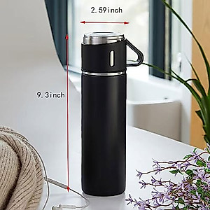 Insulated Water Bottle with Cup Travel Coffee Mug with Handle Stainless Steel Tumblers Thermos for Hot and Cold Drinks Water Flask 17 oz/500ml Black