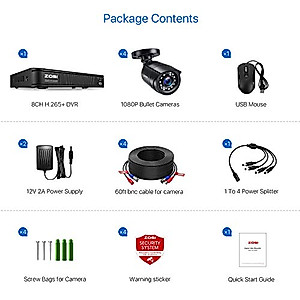 ZOSI H.265+1080p Home Security Camera System,8 Channel 5MP-Lite CCTV DVR with 4 x 1920TVL Weatherproof Surveillance Bullet Camera Outdoor/Indoor with 80ft Night Vision,Remote Access, Motion Alerts