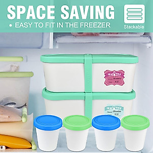 Walfos Ice Cream Containers for Homemade Ice Cream - 1.6 Quart & 8 oz. Set, Bonus Sealing Bands Keeping Silicone Lids Airtight, Reusable Ice Cream Tubs, Stackable Freezer Storage Container - Green