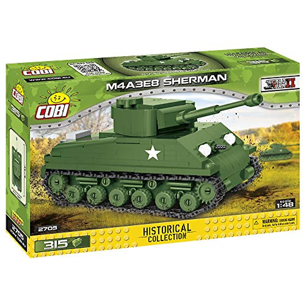 COBI Historical Collection M4A3E8 Sherman (Easy Eight) Tank, Army Green,316 pcs