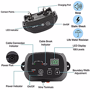 HEXIEDEN In-ground/Aboveground Electric Dog Fence,Pet Safe Containment System,IP66 Waterproof & Rechargeable Collar, Shock & Tone Correction,650 Ft Wire,for 1 2 3 Dog,for2dogs