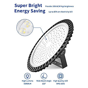 wowspeed LED High Bay Light,500W 50000LM UFO LED High Bay Light,6500K Daylight LED Shop Light, IP65 Waterproof LED Commercial Warehouse Area Light,LED Garage Light for Garage Gym Factory Warehouse