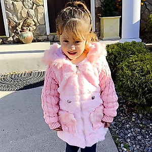 MQQUFF Baby Girls Infant Winter Knited Fur Outerwear Coats Snowsuit Clothing Jackets (US, Age, 18 Months, 24 Months, Pink)