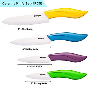 Updated Version Ceramic Knife Set 4-Piece Color with Sheaths (Includes 3" Paring Knife, 4" Fruit Knife, 5" Utility Knife, 6" Chef Knife) for Home Kitchen(Multicolour)