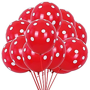 100pcs Red and White Polka Dots Balloons 12inch Large Polka Dot Latex Party Strawbetty Mouse Balloons for Wedding Birthday Party Festival Decoration Halloween Christmas New Year Supplies