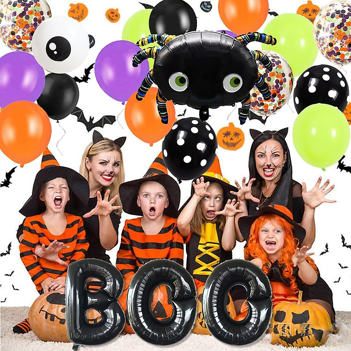 Halloween Balloon Arch Garland Kit Latex Balloons Boo Aluminum Foil 3D PVC Bat Decoration Set for Baby Halloween Party Decorations