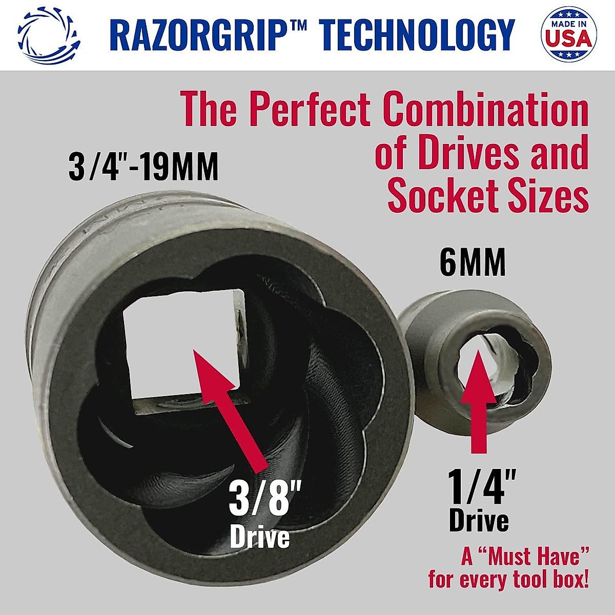 18-Piece Bolt Lug Nut Extractor Socket Set with RAZORGRIP - Made in USA Steel