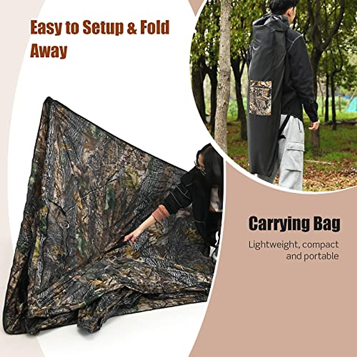 Safstar 3-Person Hunting Ground Blind, Pop-up Ground Deer Blind with Carrying Bag & Carrying Bag, 360 Degree Mesh Windows & 270° Perspective Camouflage Hunting Blind Tent for Deer Turkey Hunting
