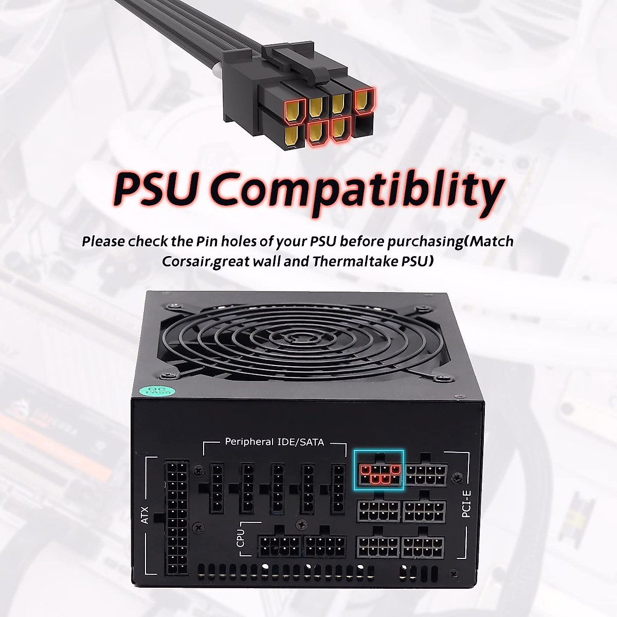 Sirlyr 90 Degree 12VHPWR Connector, 12+4 to 3 * 8 Pin Modular Cable, Sleeved 16 Pin GPU Cable for RTX3090Ti, 4080, 4090 Compatible with Corsair, Great Wall, Thermaltake Power Supply - Black