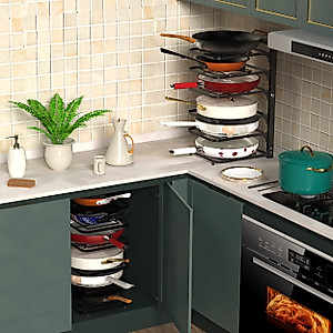 Supfirm 6-Tier Multifunctional Adjustable Pan & Pot Rack for Cabinet, Countertop Organizer, Pot Organizer for Kitchen Organization & Storage, Pot Lid Organizer (Black)