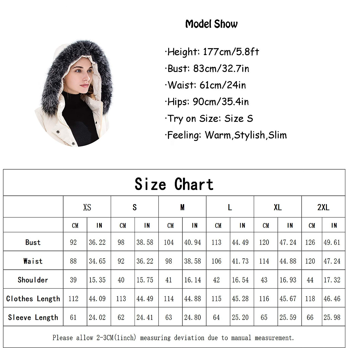 Obosoyo Women's Hooded Thickened Long Down Jacket Maxi Down Parka Puffer Coat (White, S)