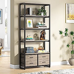 Tribesigns 70.9" Tall Bookshelf, Etagere Bookcase with 4 Drawers, Modern 5-Tier Open Display Storage Shelf for Living Room, Home Office, Gray