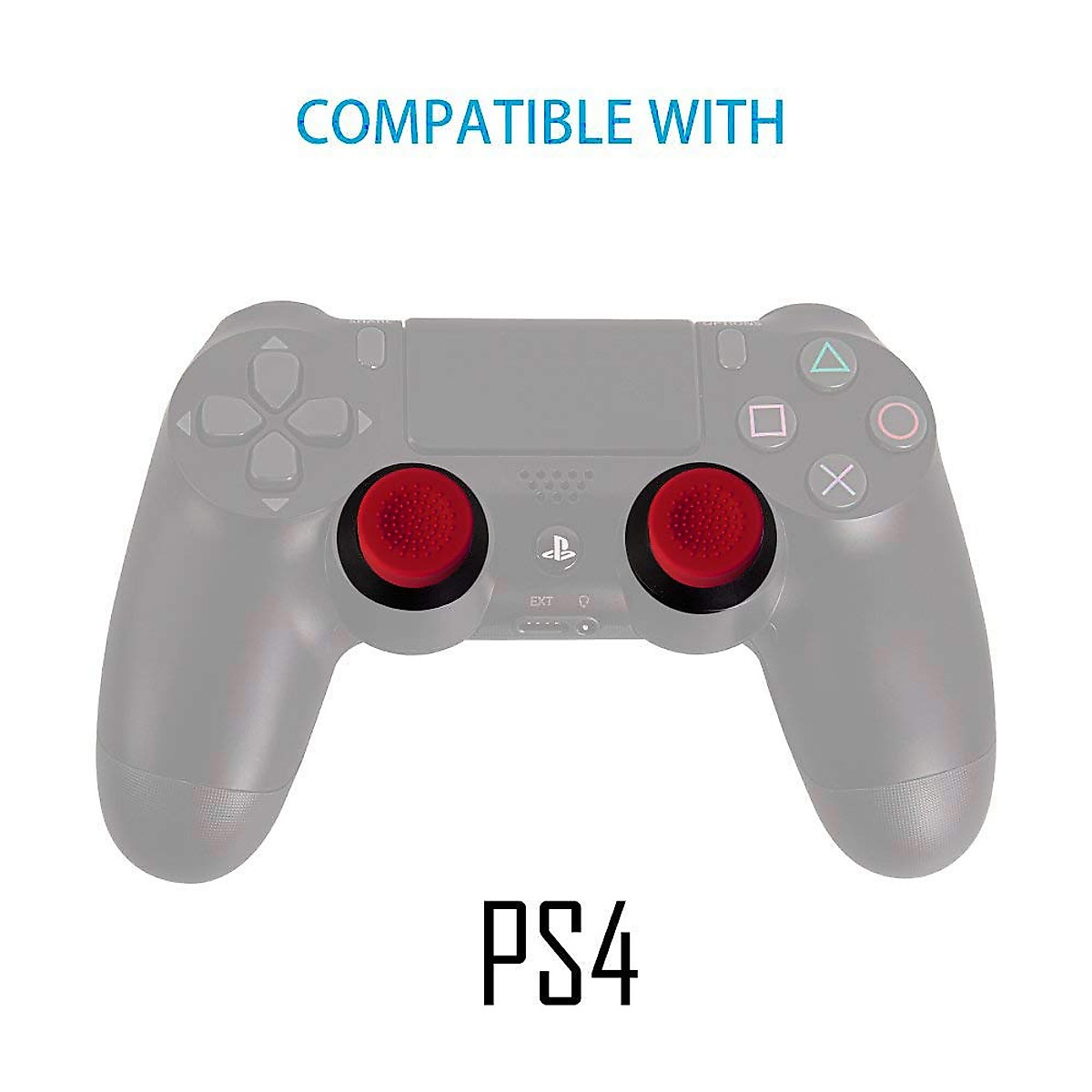 PS4 FPS Games Accessories Kit Anti Slip Silicon Analog Stick Thumb Grips Set with Trigger Extensions for PlayStation 4 / Slim/Pro Controller (Red)