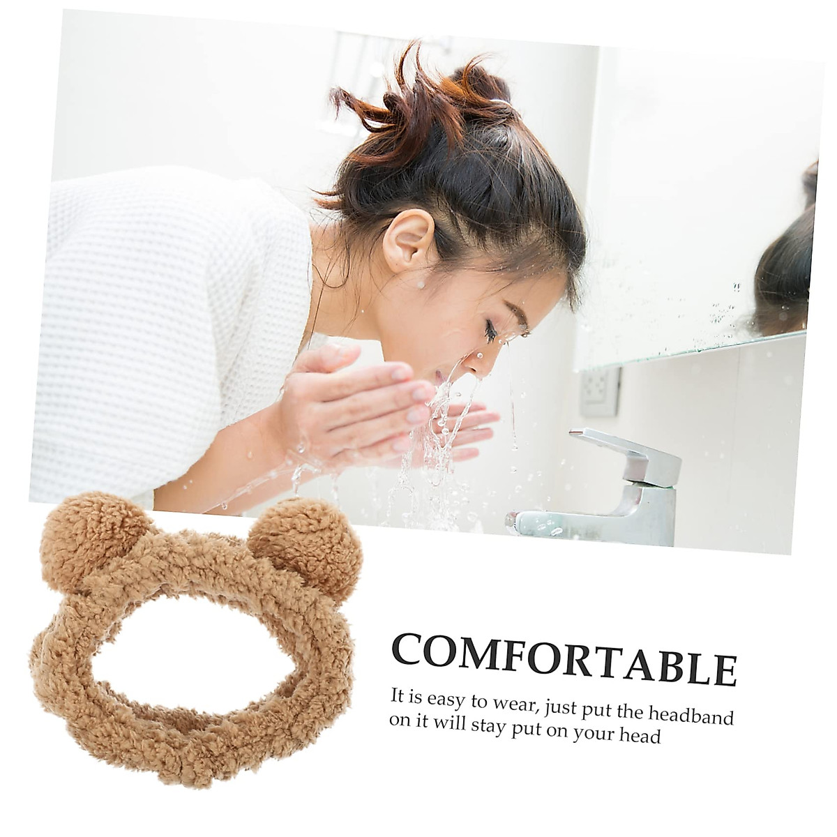 DRESSOOS Adorable Bear Ears Headband for Washing Face Cute Cartoon Makeup Headband for Women and Girls Soft Elastic Hairband for Skincare and Spa Routine