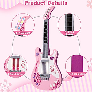 M SANMERSEN Kids Guitar for Girls Music Toys Guitar for Kids Toddler Electric Guitar with Strap Kids Pink Guitar Musical Instrument Toys for 3 4 5 Year Old Girls Gifts