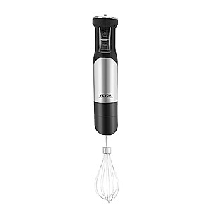 VEVOR Commercial Immersion Blender, 12-Speed Heavy Duty Immersion Blender, Stainless Steel Blade Copper Motor Hand Mixer, Portable Mixer with Measuring Cup, Whisk, Milk Frother, Silver
