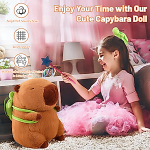 Emoin Capybara Plush Toys Kawaii Capybara Plushies with Turtle Backpack Soft Brown Capybara Stuffed Animals Capybara Gifts Doll Pillow for Baby Boys Girls Toys - 9Inch