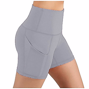 Bblulu High Waist Yoga Shorts for Women with 2 Side Pockets Solid Seamless Tummy Control Running Gym Workout Shorts