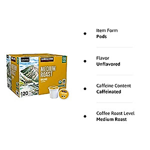 FCV Kirkland Signature Coffee Organic Medium Roast Blend Recyclable Fair-Trade K-Cup Pods, Unflavored, 120 Count